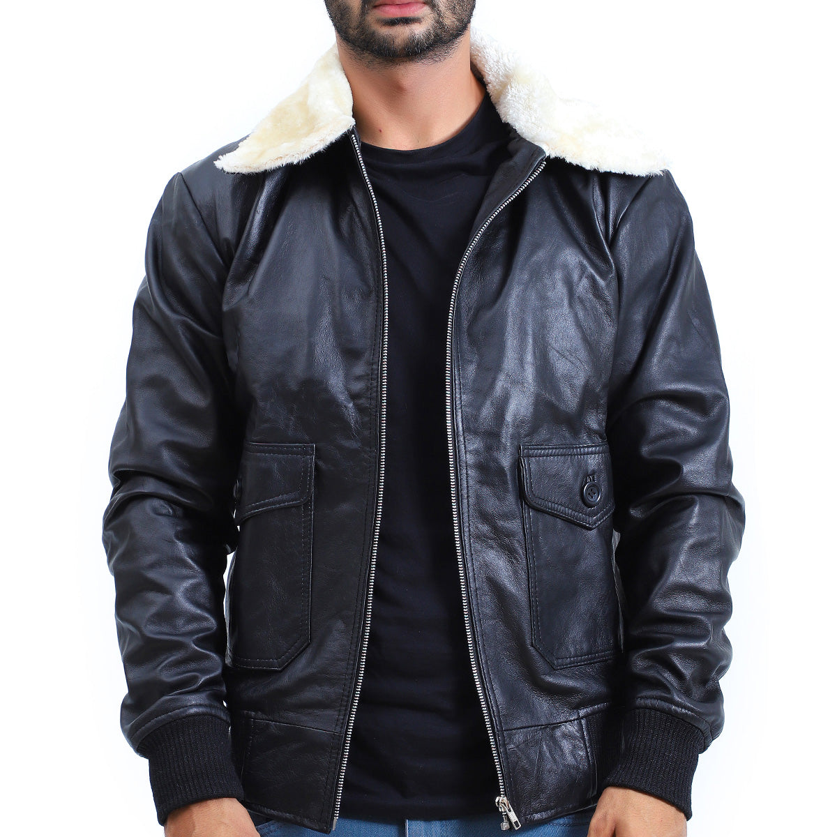 Mens Black Flight Aviator Bomber Jacket – Furor Jackets