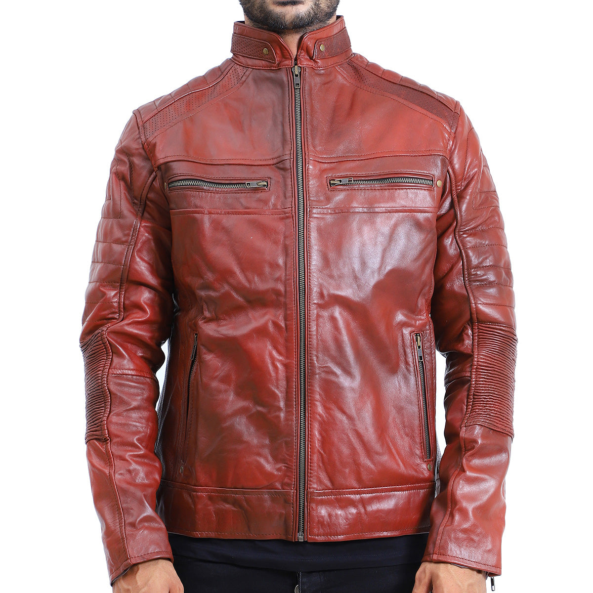 Mens Quilted Sheepskin Brown Leather Jacket – Furor Jackets